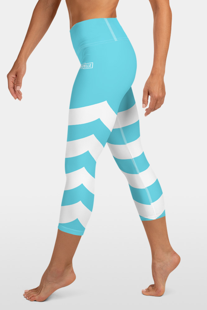 Cyan Blue Technical Capri Leggings with Stripes - Prachelle